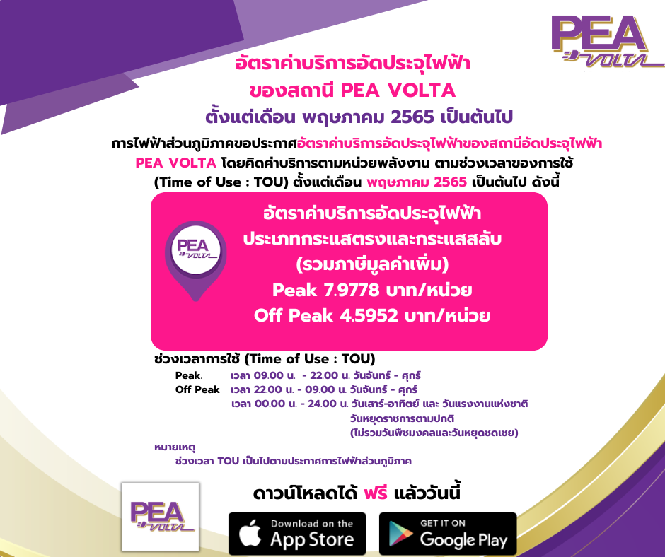 PEA VOLTA - ครอบคลุมทั่วไทย ชาร์จมั่นใจทุกเส้นทาง PEA VOLTA,VOLTA ,PEA EV